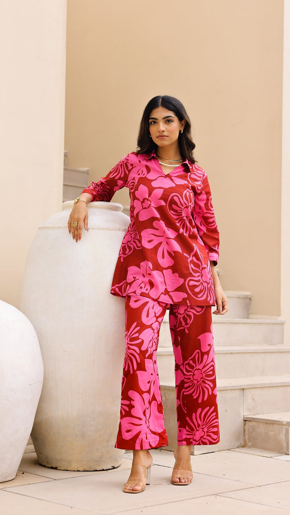 Ruby Red Floral Co-ord Set - Bold Printed Cotton for Women – Flavia Wholesale